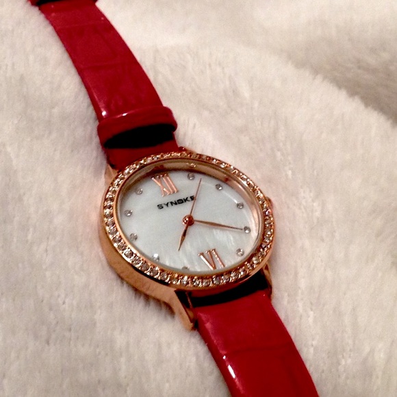 Accessories | Genuine Red Leather Crystal Watch | Poshmark